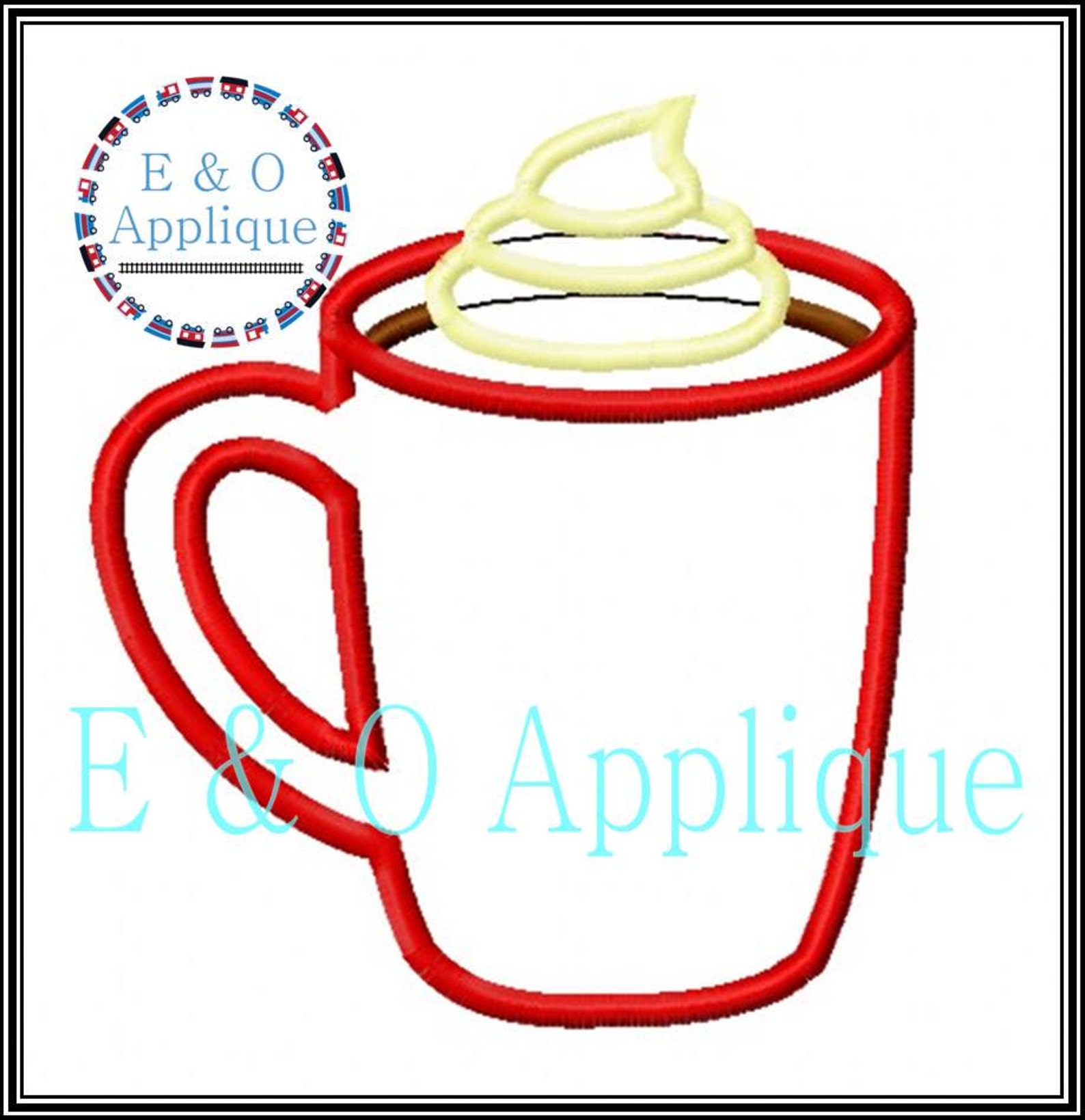 Hot Chocolate Applique Design - Hot Cocoa Mug Embroidery Design ...