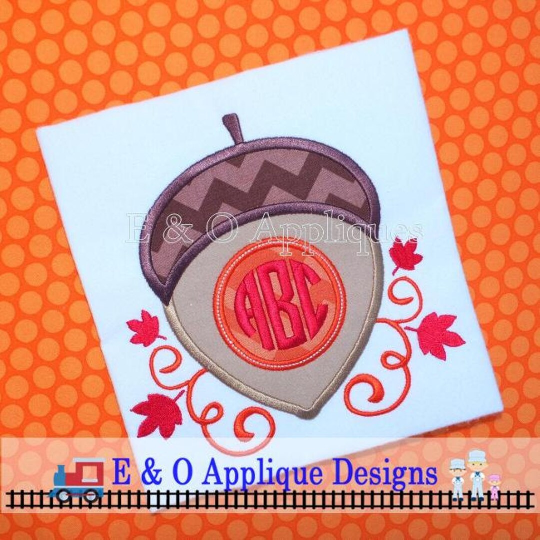 Acorn Monogram Digital Applique Design - Acorn Machine Applique Design ...