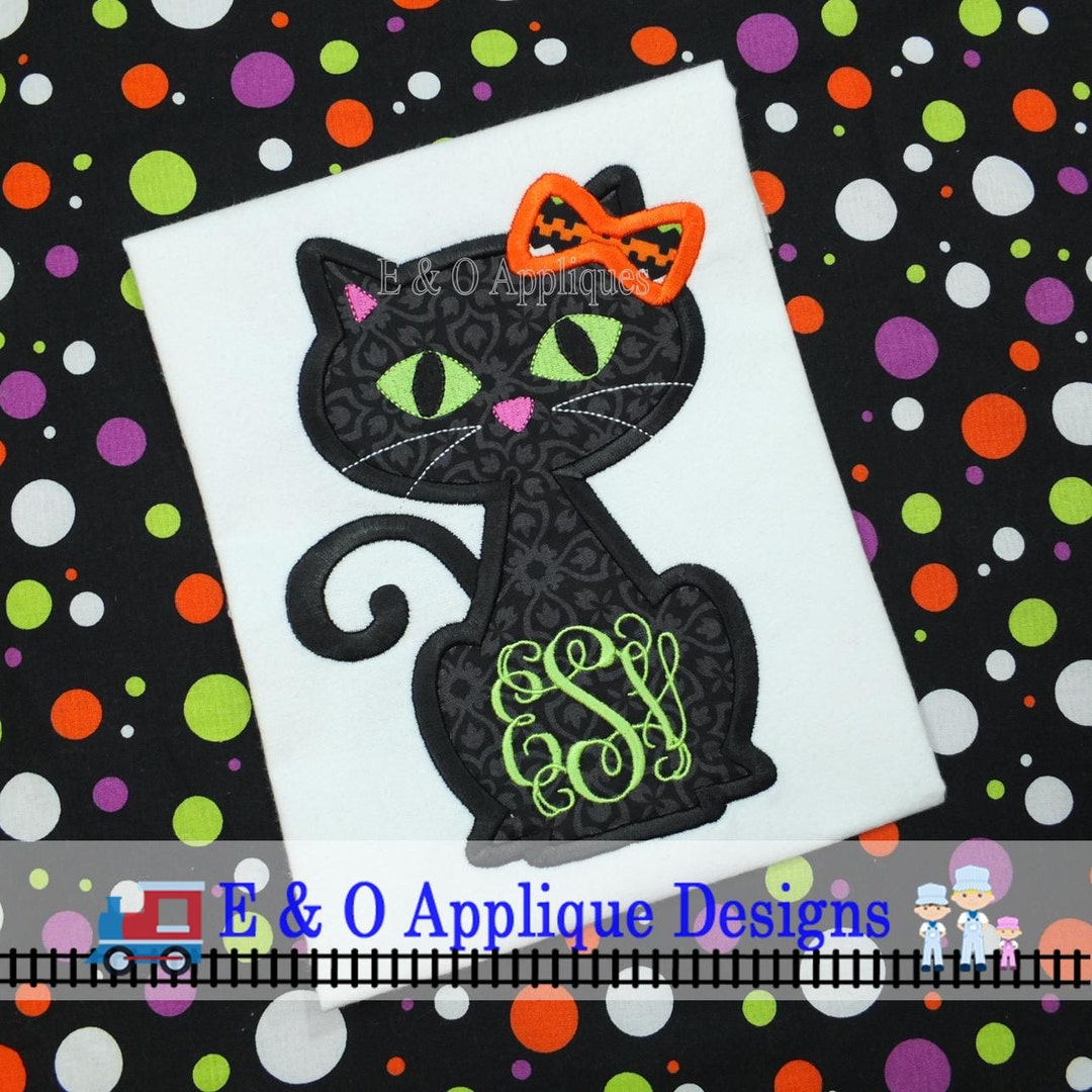 Halloween Cat Applique – Halloween Machine Embroidery Design – Black ...