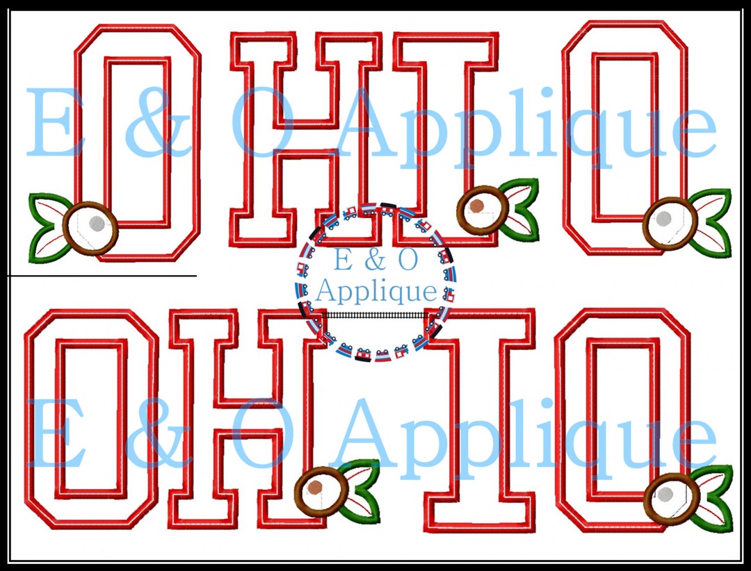 OHIO Buckeye Applique Design Set Straight - Ohio State Applique Design - Buckeye Family Applique ...