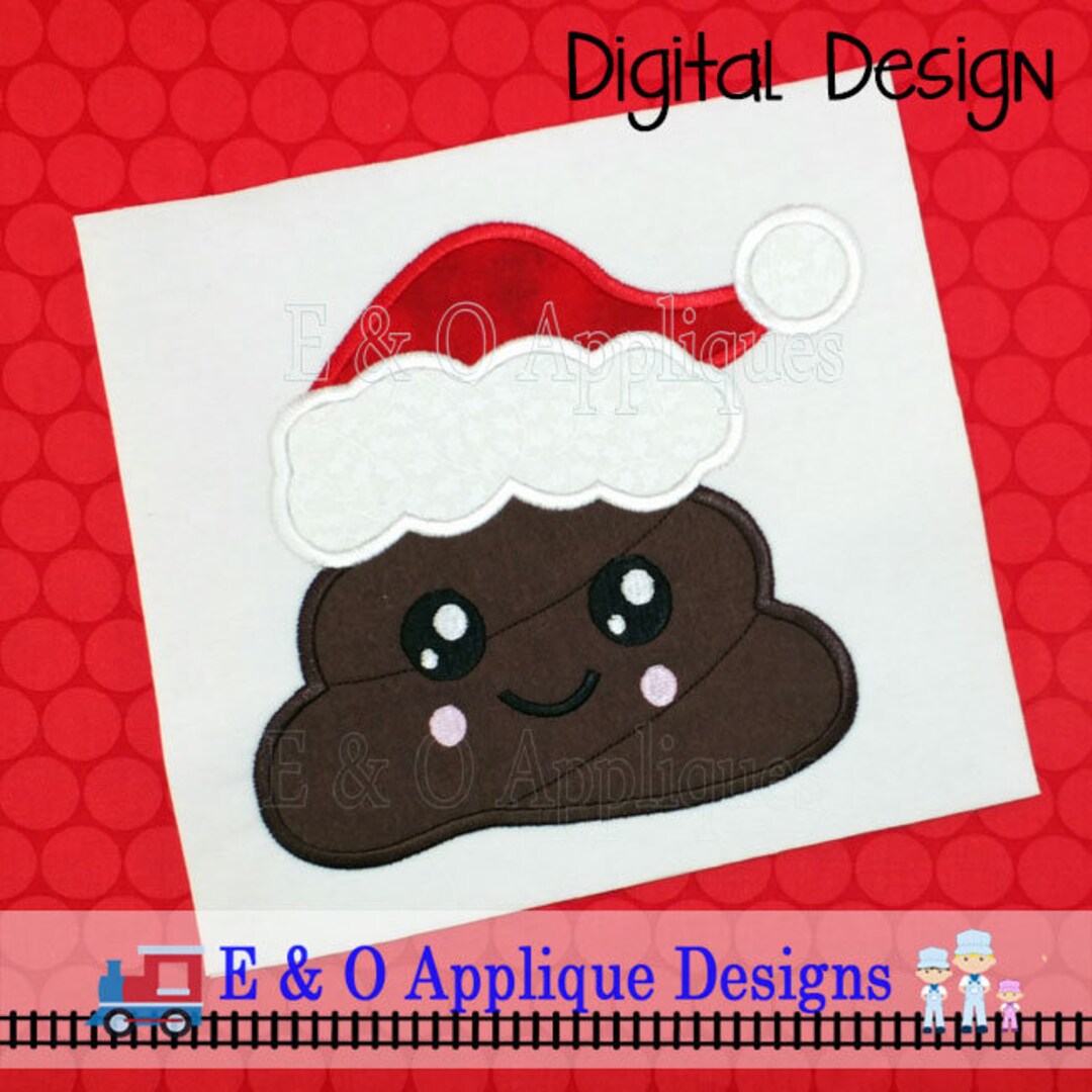 Emoji Happy Poop Santa Applique Design - Christmas Embroidery Design ...