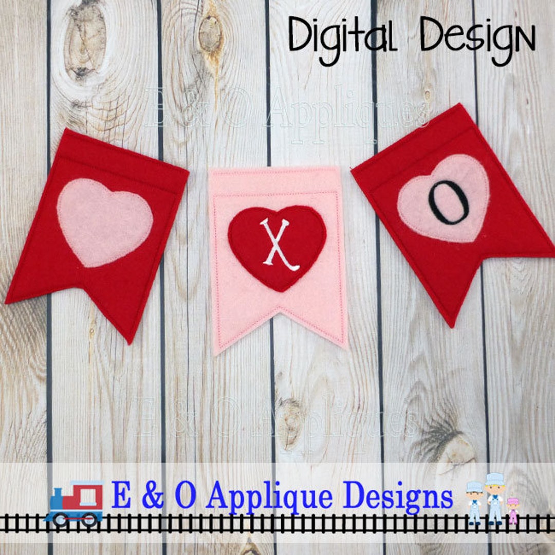 Valentine's Day Banner Design - in the Hoop Heart Applique and ...