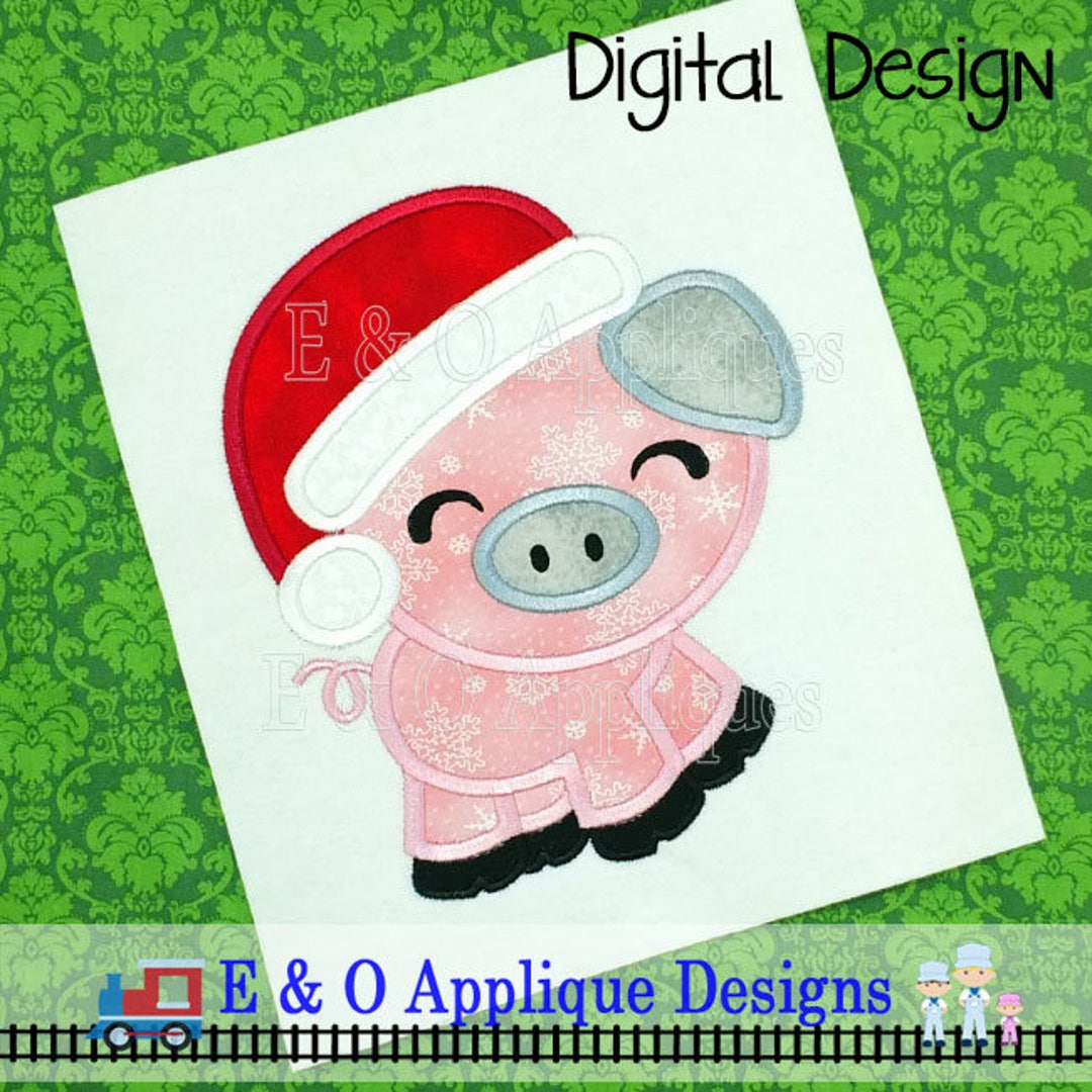 Santa Pig Applique Design - Christmas Embroidery Design - Santa ...