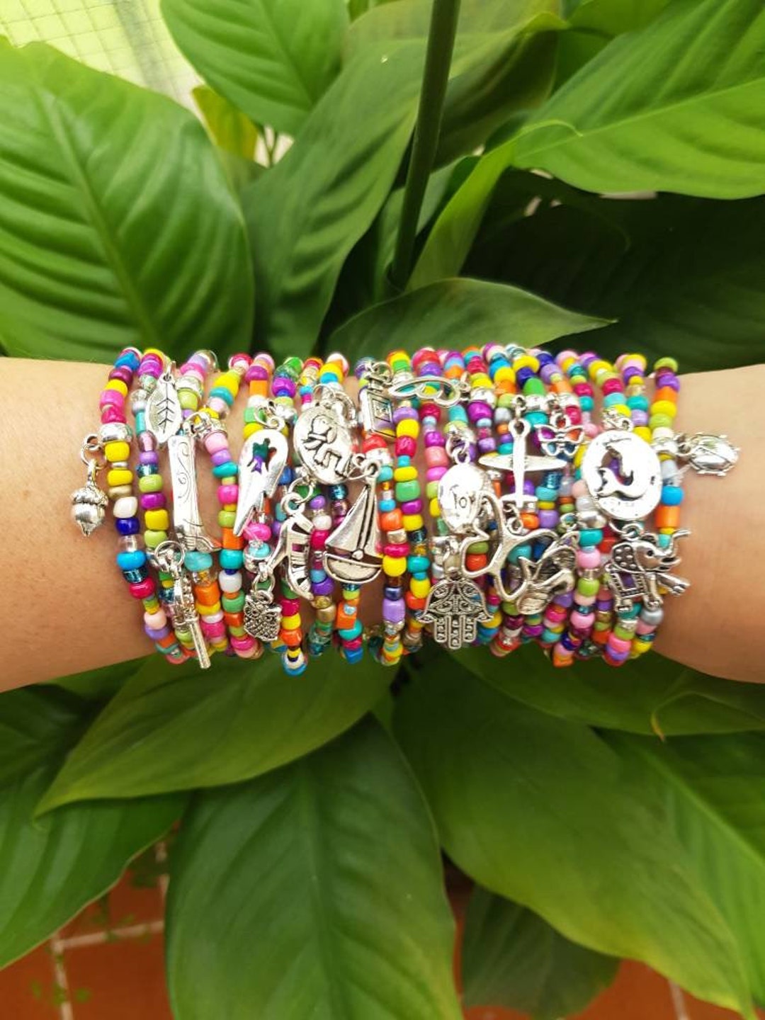 Layered Bracelet Set, Rainbow Jewelry, Festival Bracelet, Charm ...