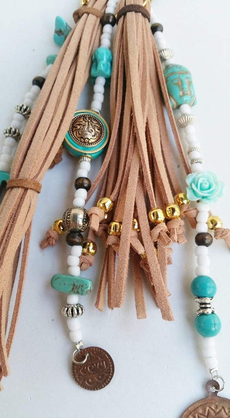 Suede Keychain Tribal Key Chain Boho Fringes Keychain | Etsy