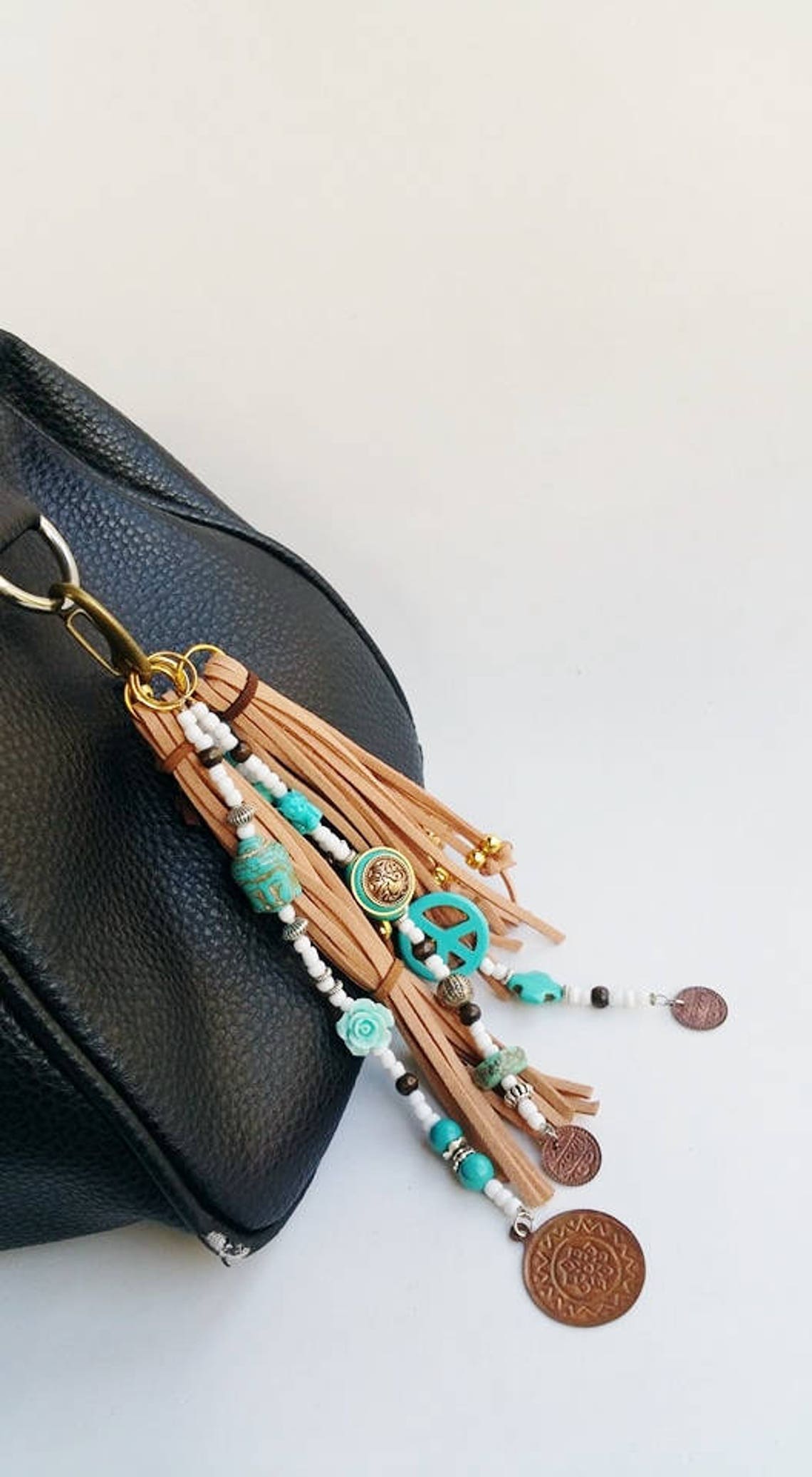 Suede Keychain Tribal Key Chain Boho Fringes Keychain - Etsy