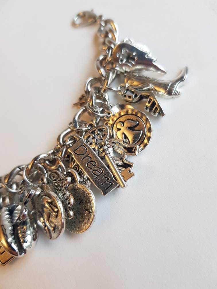 Nugget Charm Bracelet, Vintage Charm Silver Bracelet, Vitorian Style ...
