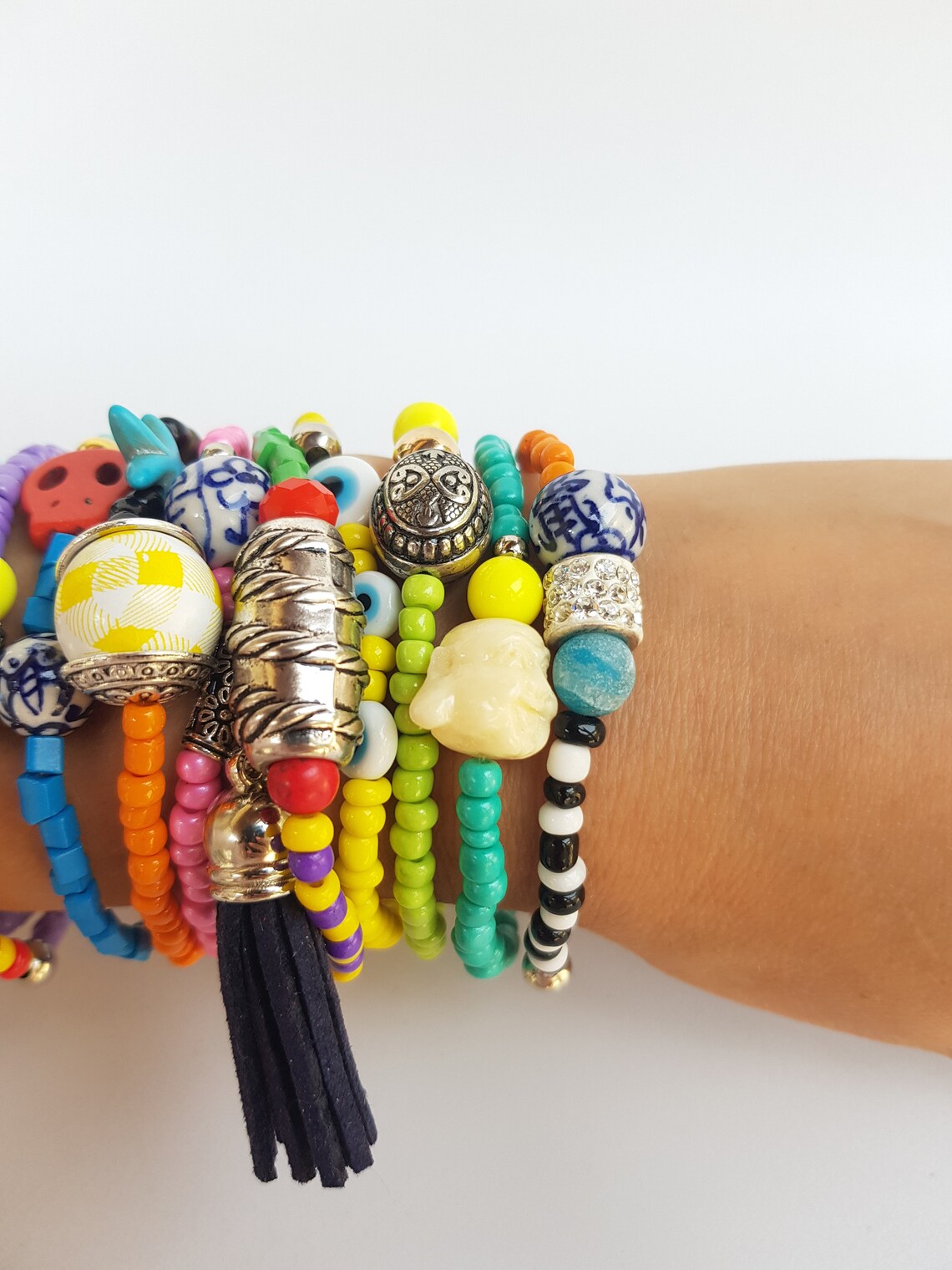 15 Boho Chic Bracelets - Stretch Bracelets - Layered Jewelry - Bohemian ...