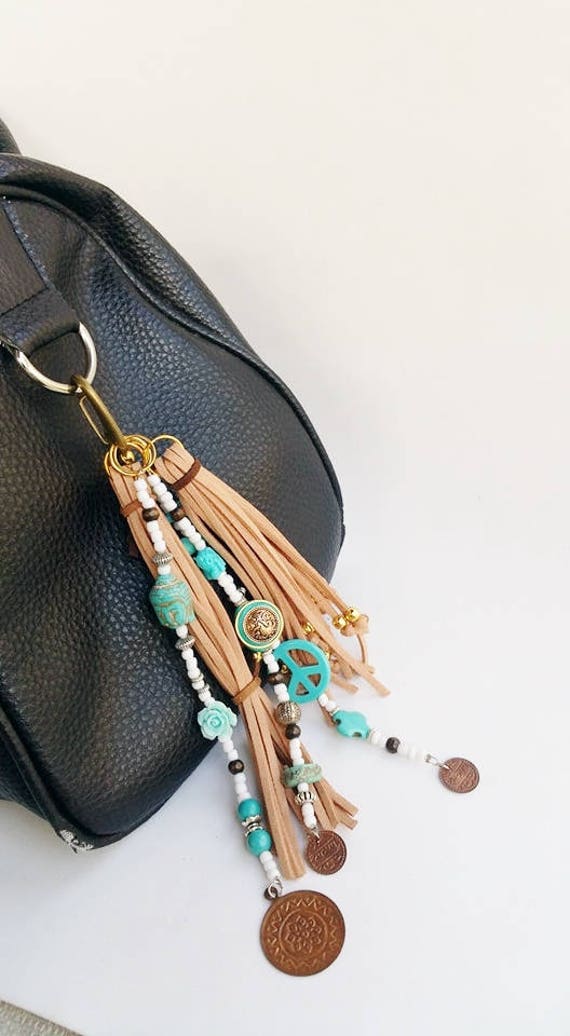 Suede Keychain Tribal Key Chain Boho Fringes Keychain | Etsy