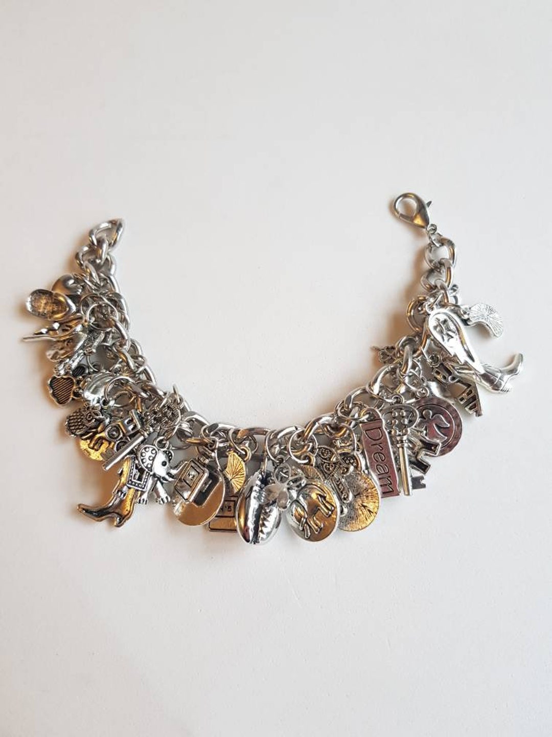 Nugget Charm Bracelet, Vintage Charm Silver Bracelet, Vitorian Style ...
