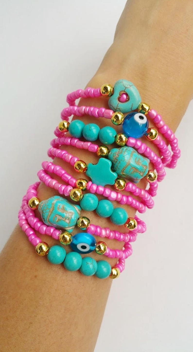 10 bracelet set Pink Friendship Bracelets Boho Chic Summer | Etsy