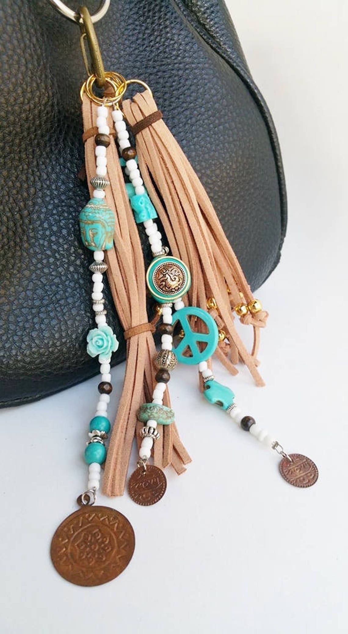 Suede Keychain Tribal Key Chain Boho Fringes Keychain - Etsy