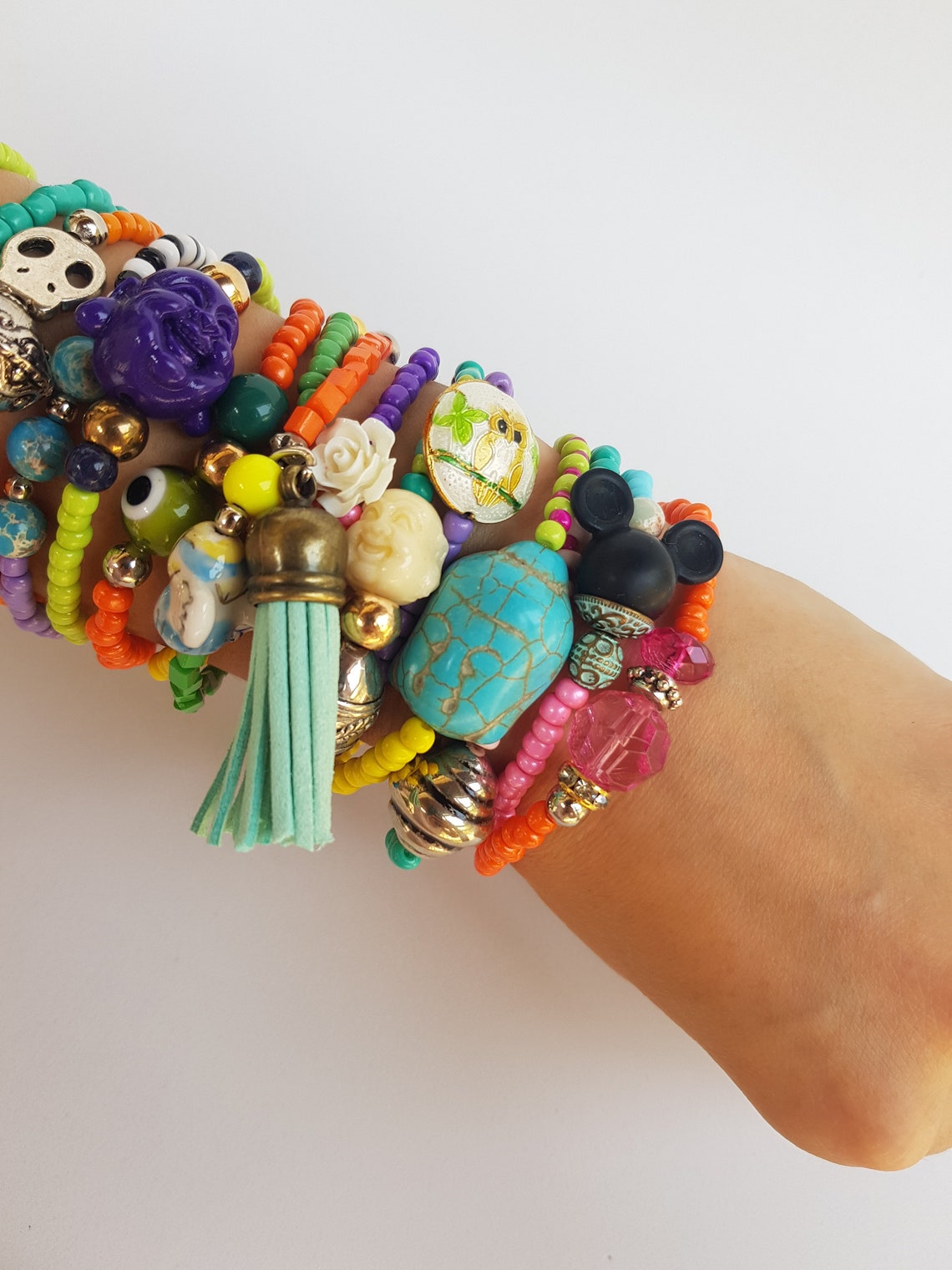 15 Boho Chic Bracelets Stretch Bracelets Layered Jewelry - Etsy