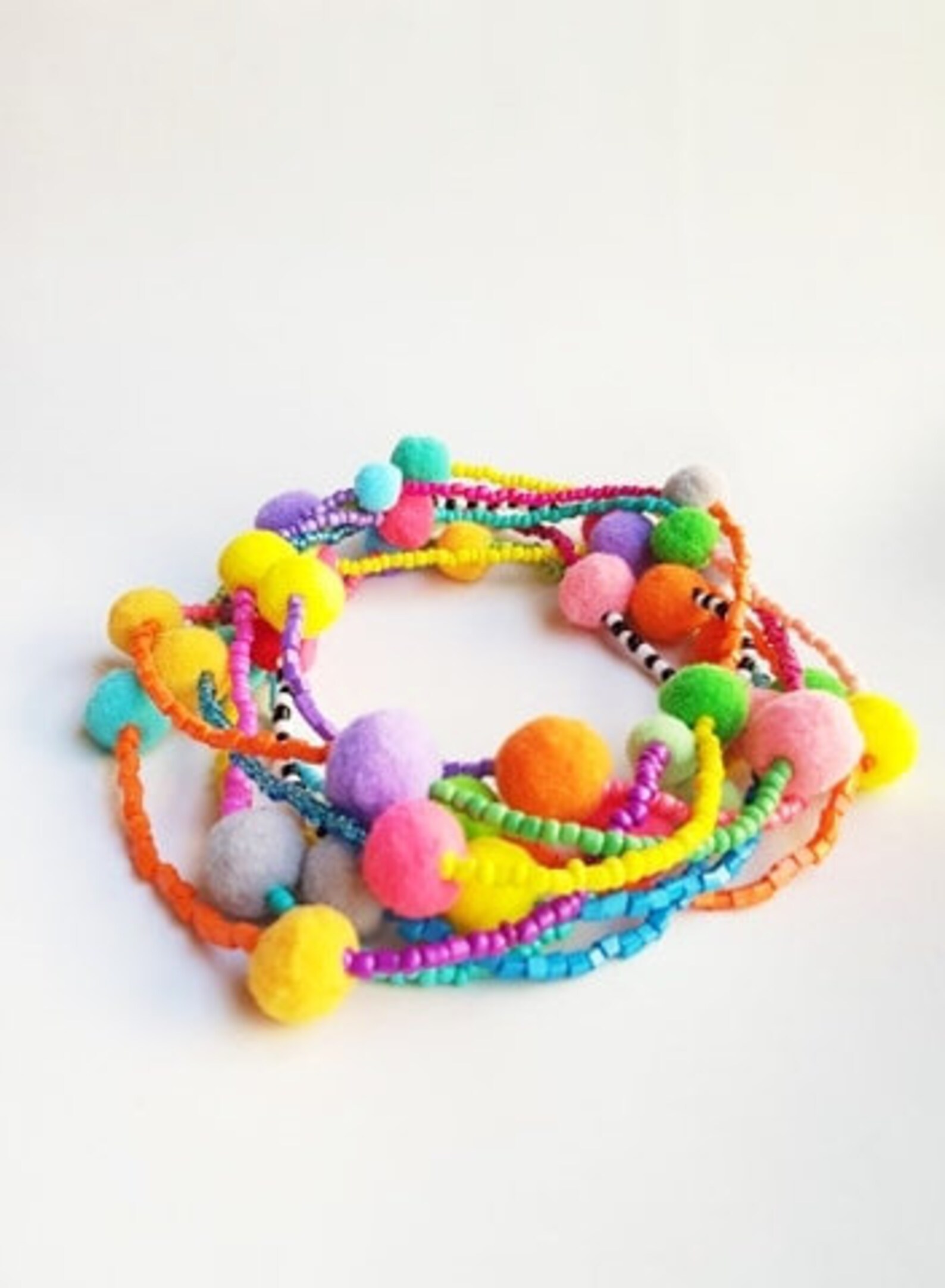 Extra Long Pom Pom Necklace Pompom Ponpon Pon Pon Beaded - Etsy