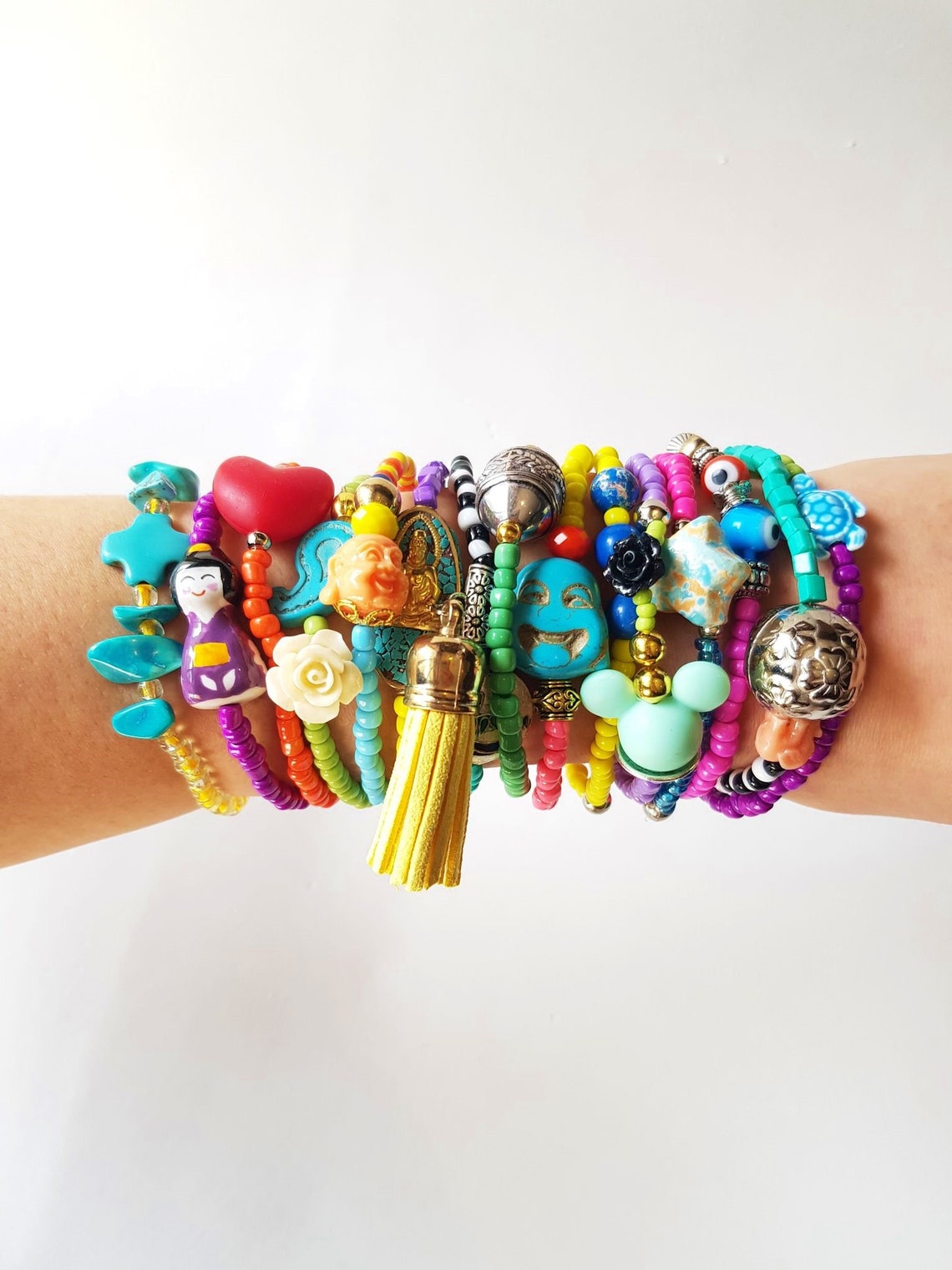 15 Boho Chic Bracelets Stretch Bracelets Layered Jewelry - Etsy