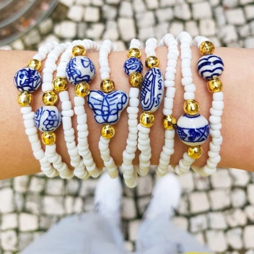 Blue and White Friendship Bracelets Boho Chic Summer - Etsy
