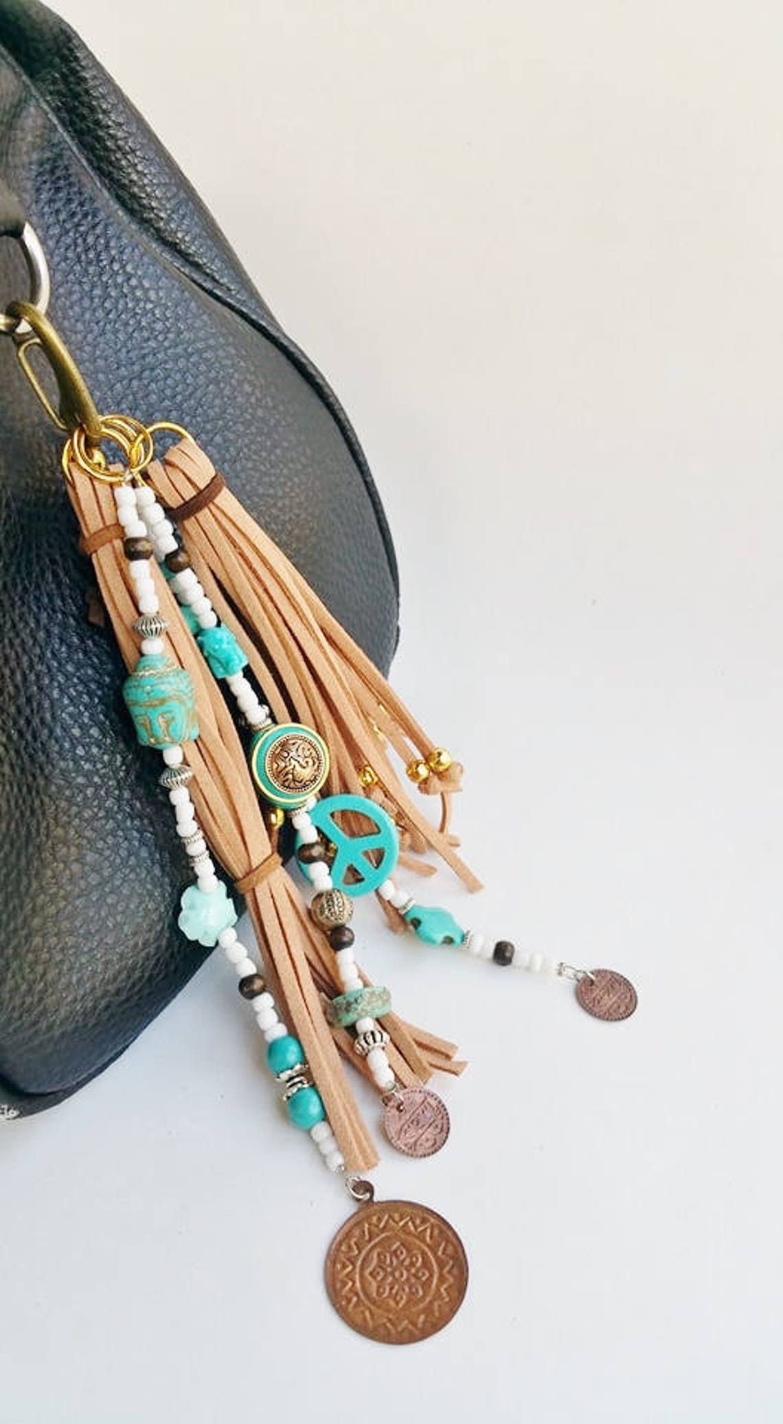 Suede Keychain Tribal Key Chain Boho Fringes Keychain - Etsy