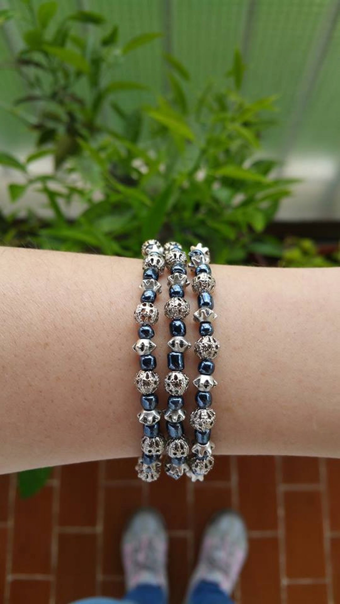 Portugais en filigrane stretch en pile Bracelet Perles Bracelets ...