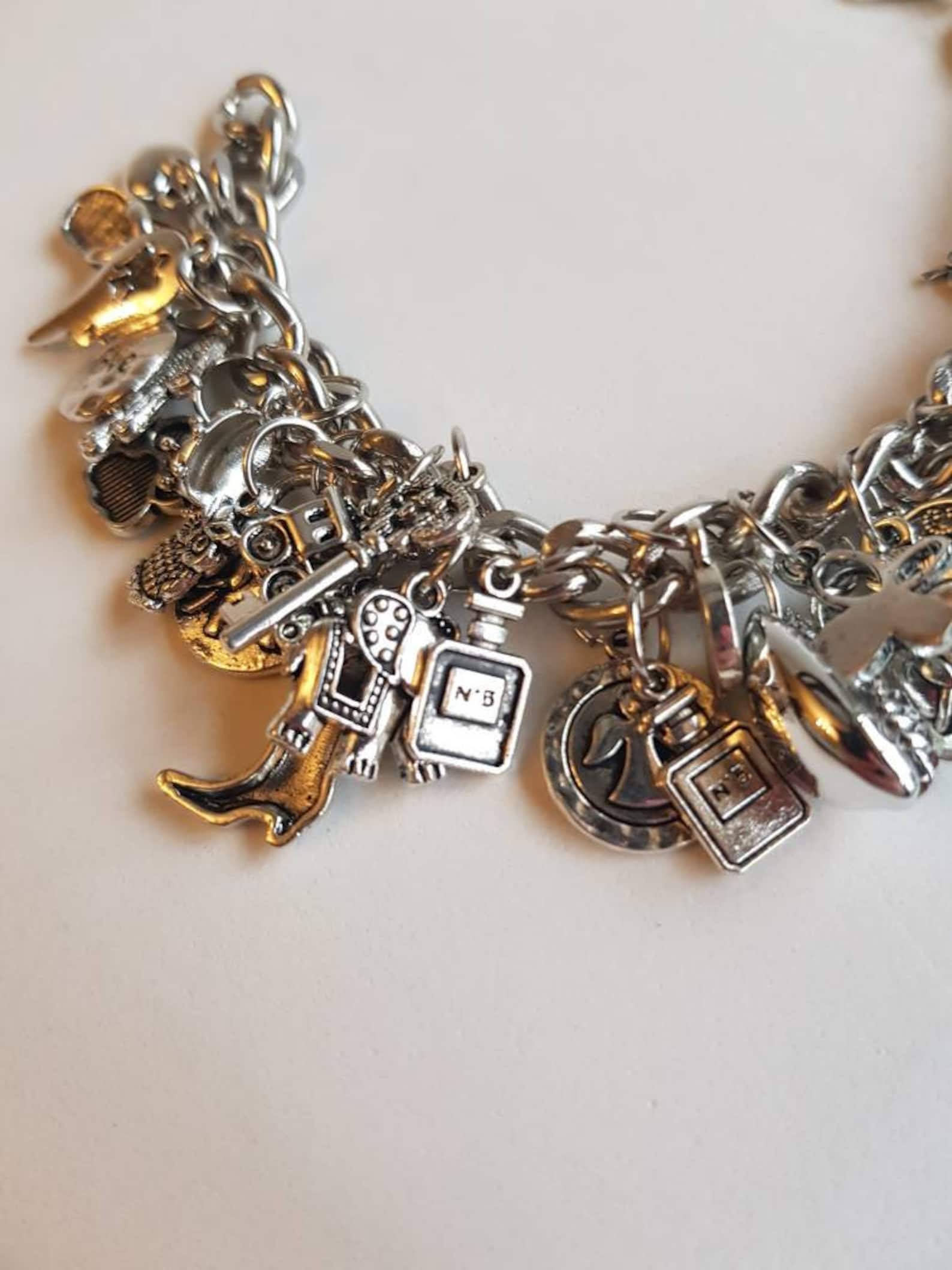 Nugget Charm Bracelet, Vintage Charm Silver Bracelet, Vitorian Style ...