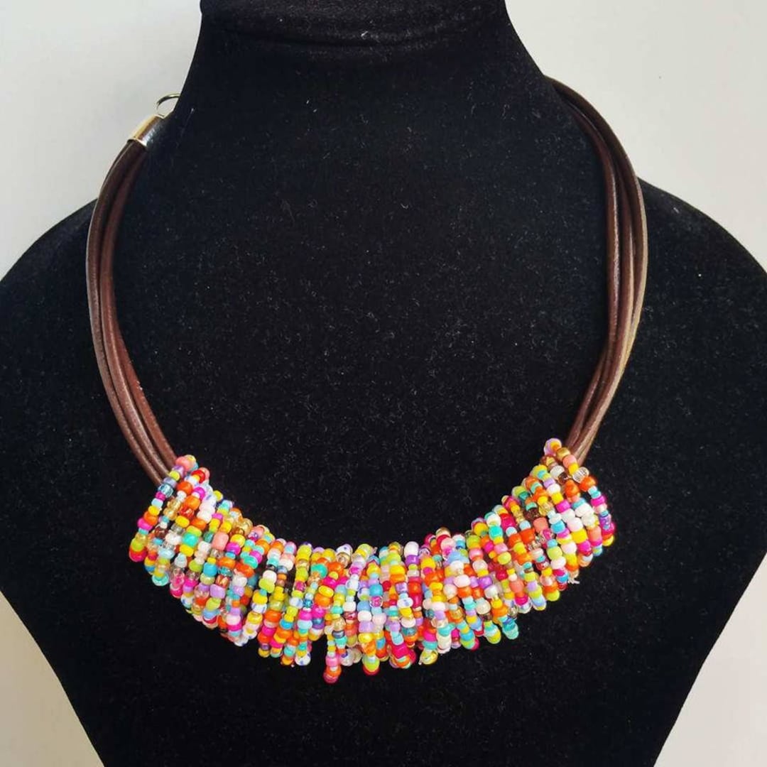 Summer Necklace - Seedbead Necklace - Statement Necklace - Rainbow ...
