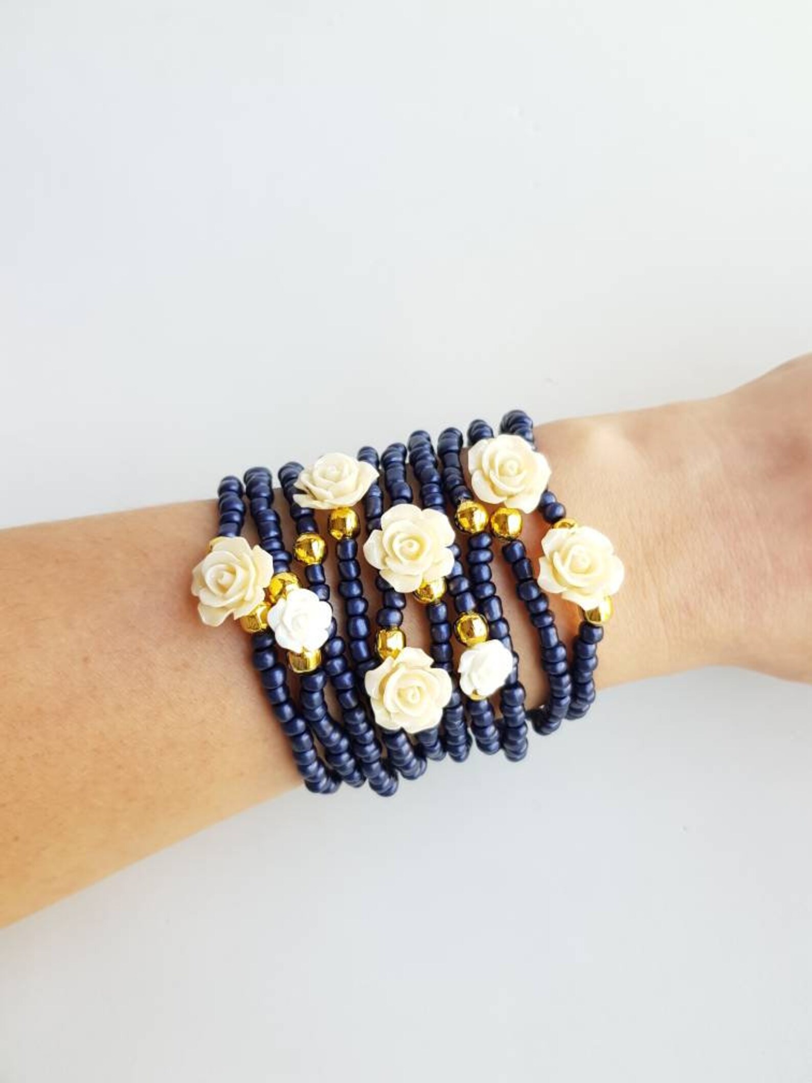 Metalized Blue Friendship Bracelet Layered Bracelets Stretch Bracelets ...