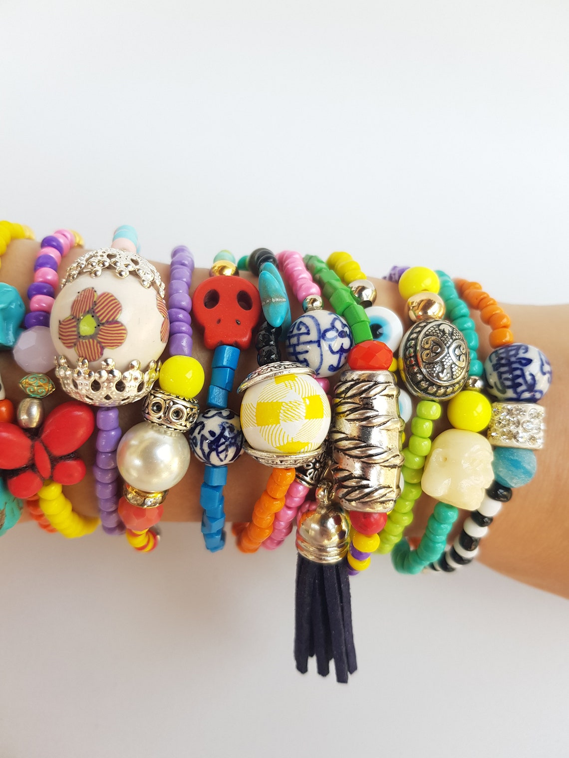 15 Boho Chic Bracelets - Stretch Bracelets - Layered Jewelry - Bohemian ...