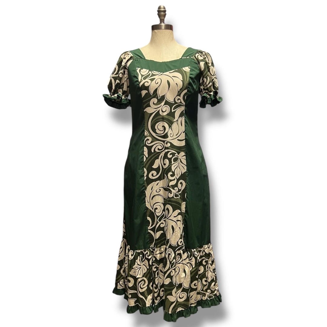 Hawaiian Muumuu Dress Green Tropical Leafy Print Size 8 Cotton - Etsy