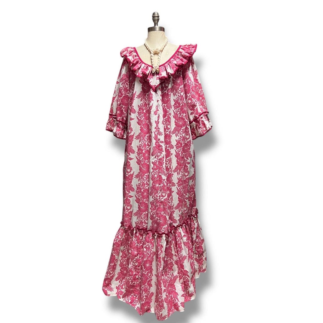 Hawaiian Dress Muumuu Pink Hibiscus Floral Ruffles - Etsy