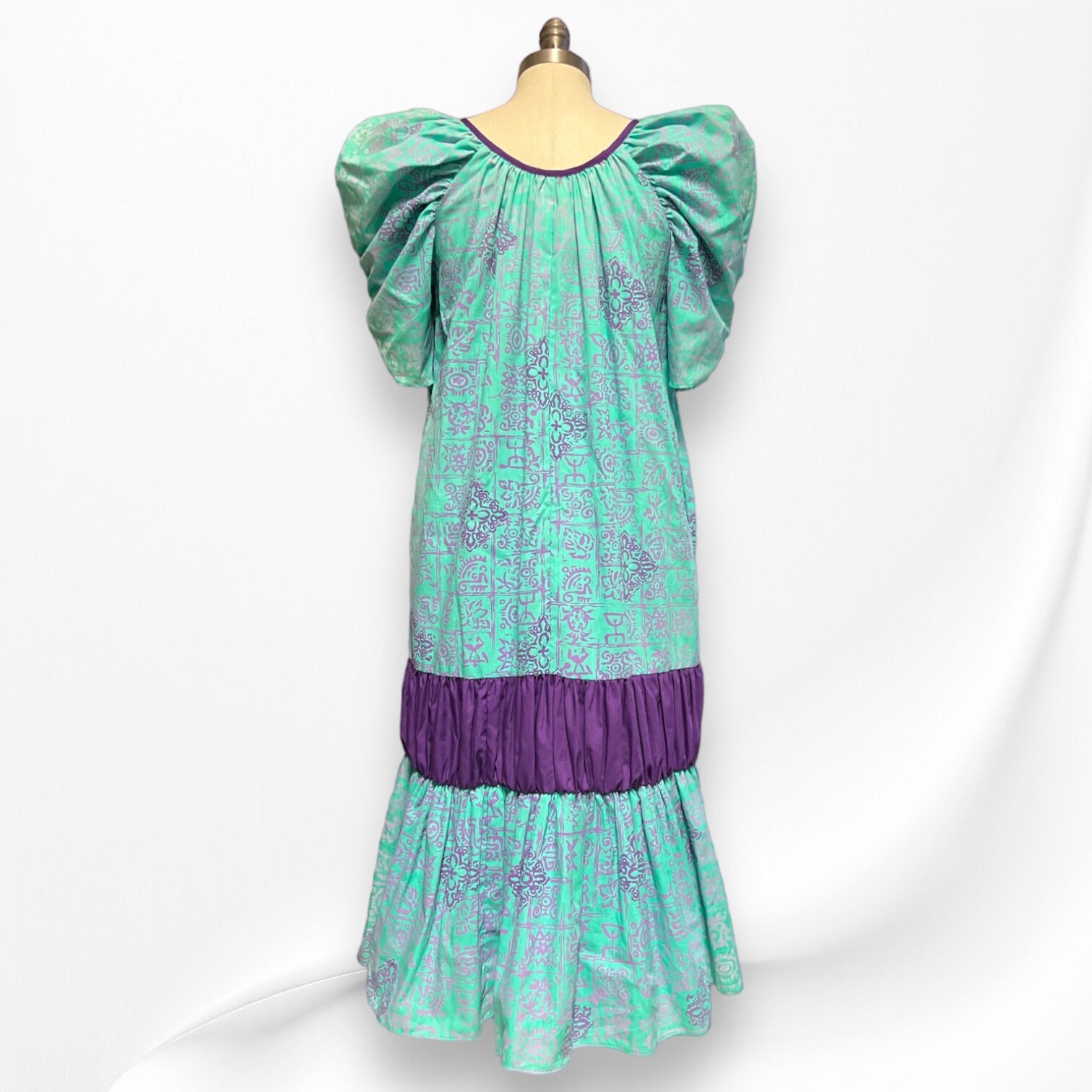 Hawaiian Muumuu Midi Dress Teal Purple Petroglyph Vintage Size - Etsy