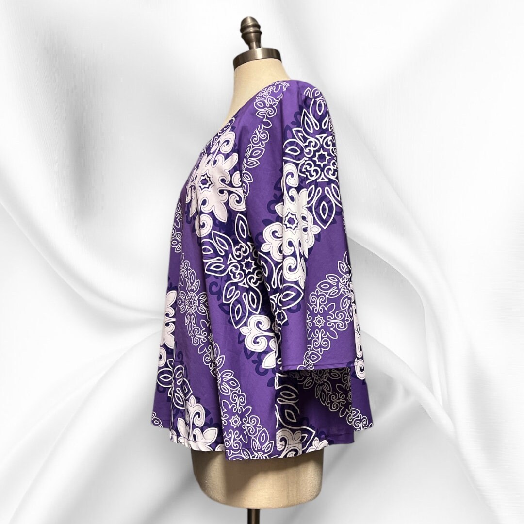 T & L Muumuu Factory Hawaii Purple White Quilt Print Blouse - Etsy