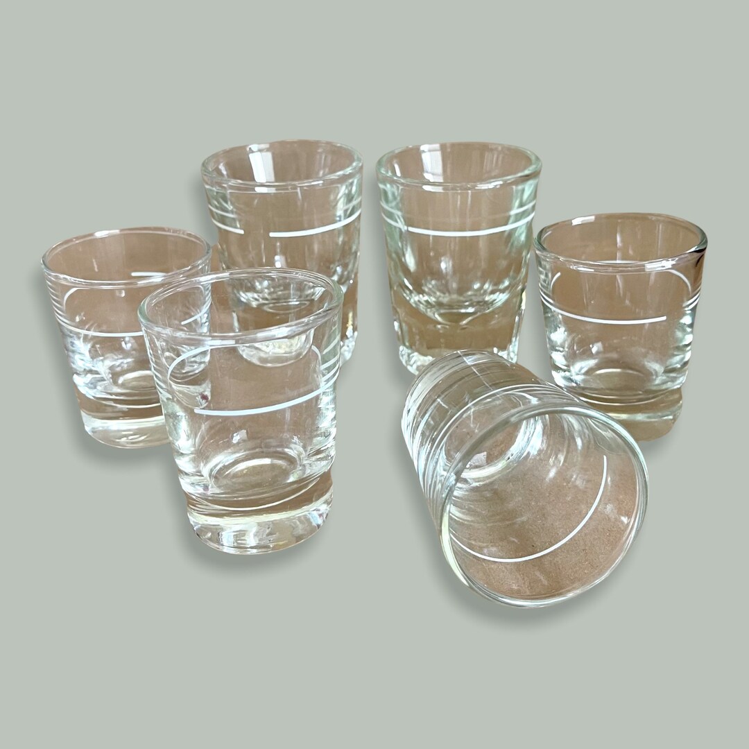 Libbey Shot Glasses White Lines Vintage Barware Set of 6 Assorted Size ...