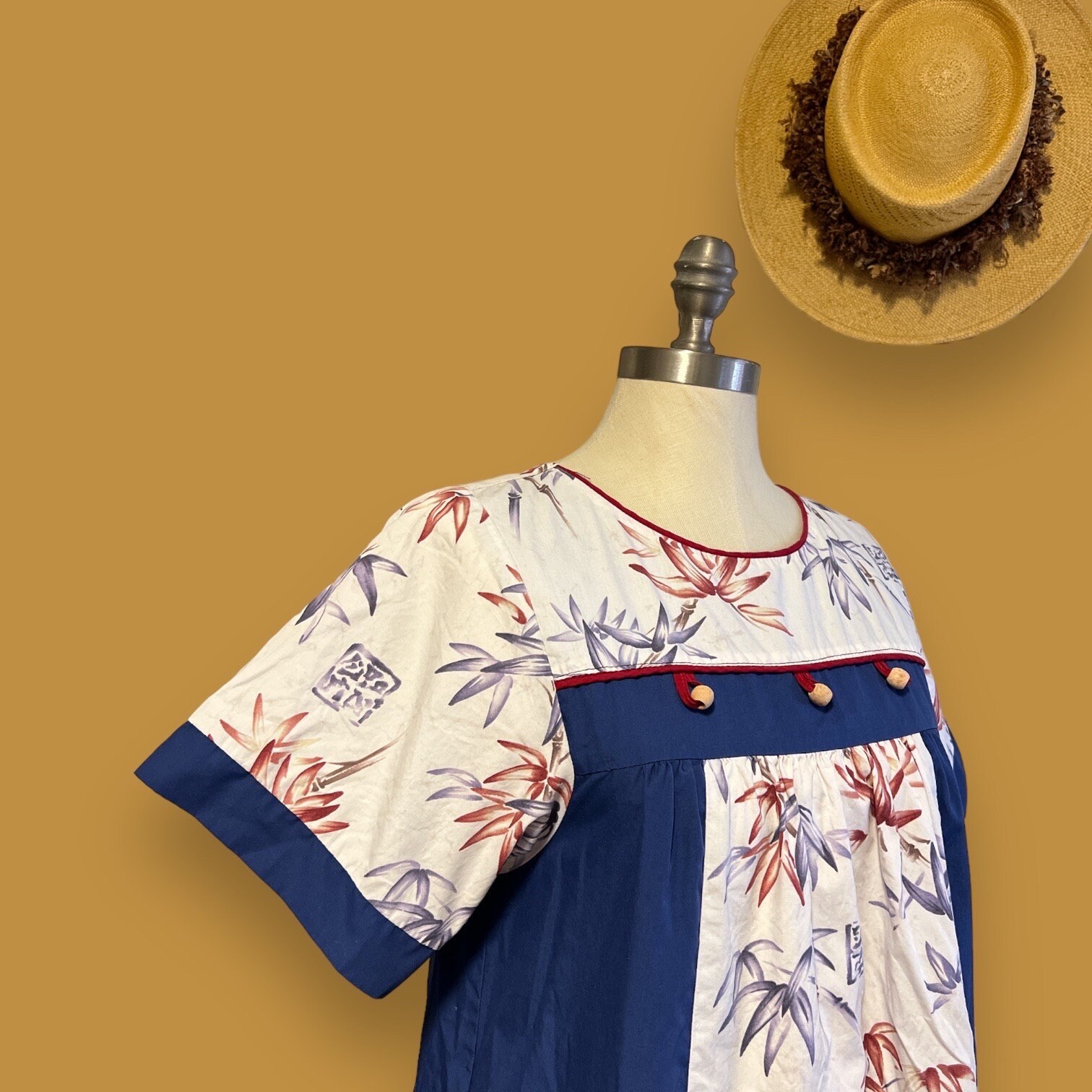 Vintage Hawaiian Shortie Muumuu Dress Bamboo Pattern Rm Malumi Hawaii ...