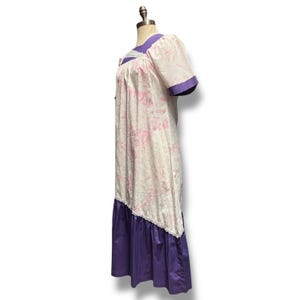 Vintage Hawaiian Muumuu Dress Square Neck Muumuu Purple Tropical Leaves ...