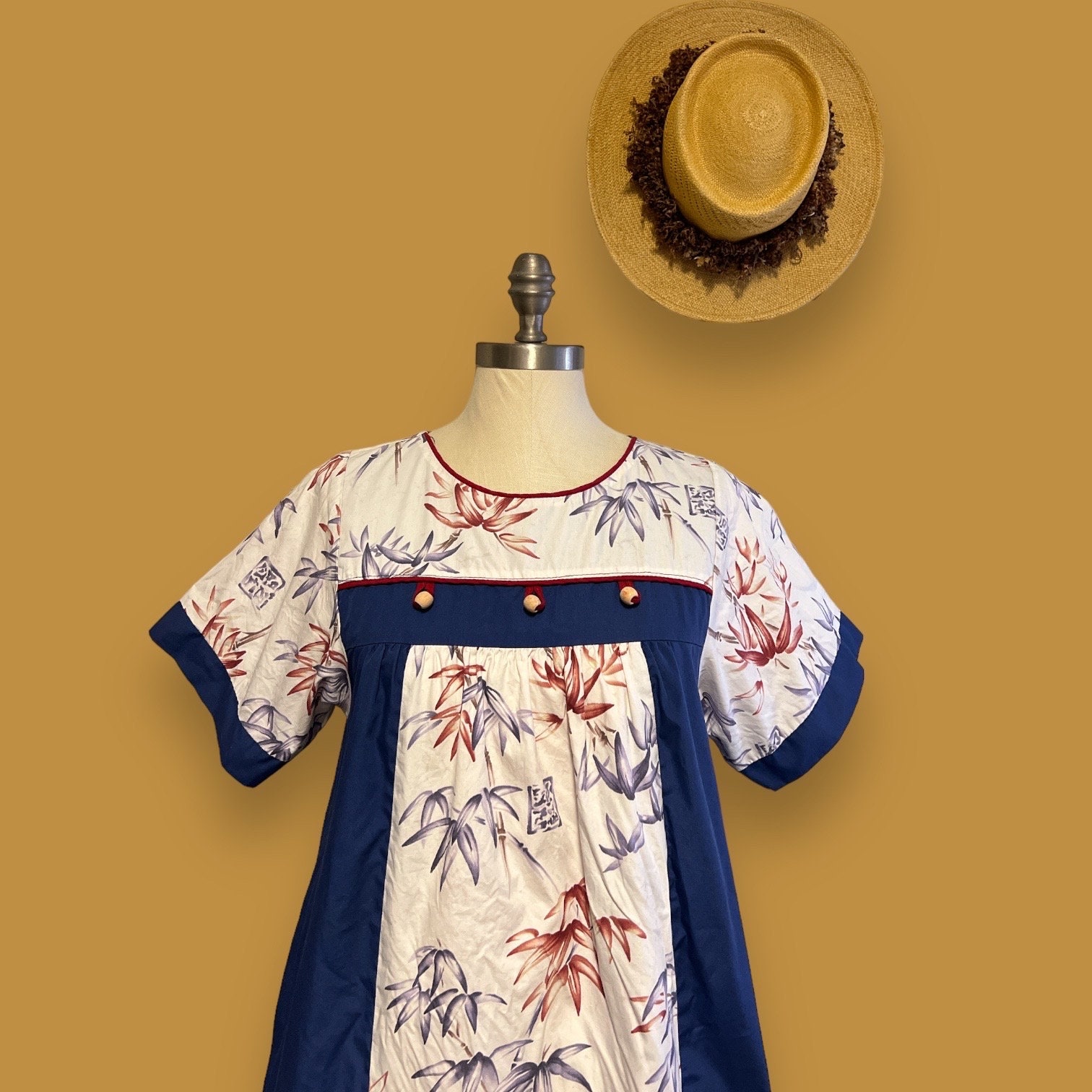 Vintage Hawaiian Shortie Muumuu Dress Bamboo Pattern Rm Malumi Hawaii ...