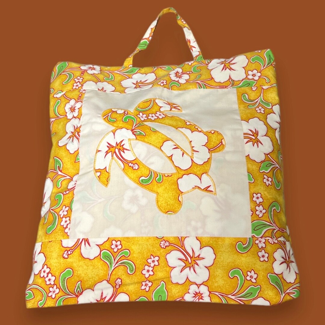 Cotton Hawaiian Patchwork Quilt Hibiscus Blanket Pocket 36 X 42 Yellow ...