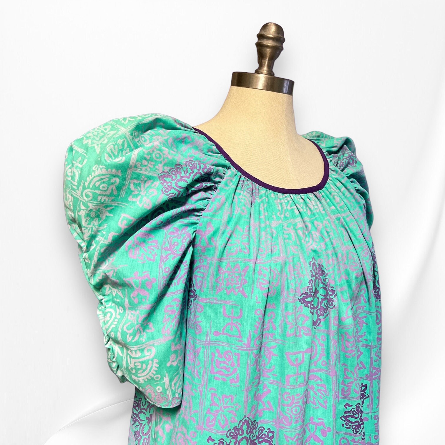 Hawaiian Muumuu Midi Dress Teal Purple Petroglyph Vintage Size - Etsy