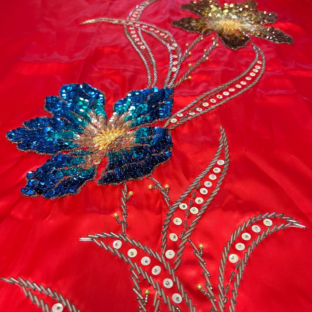 Hand Embroidered Floral Red Rectangular Tablecloth Sequins - Etsy