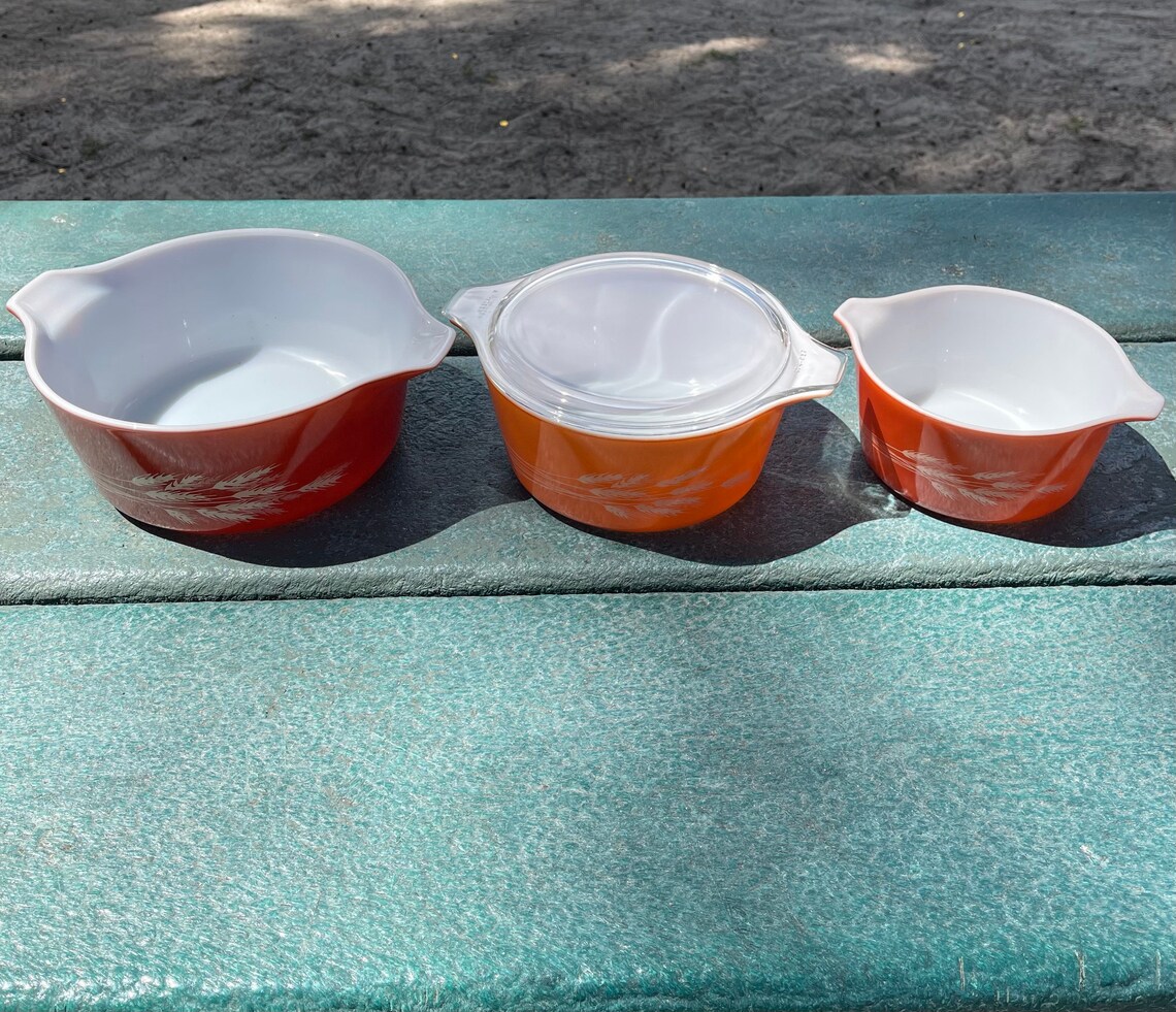 Pyrex Autumn Harvest Wheat Casserole Dish Set With One Lid - Etsy