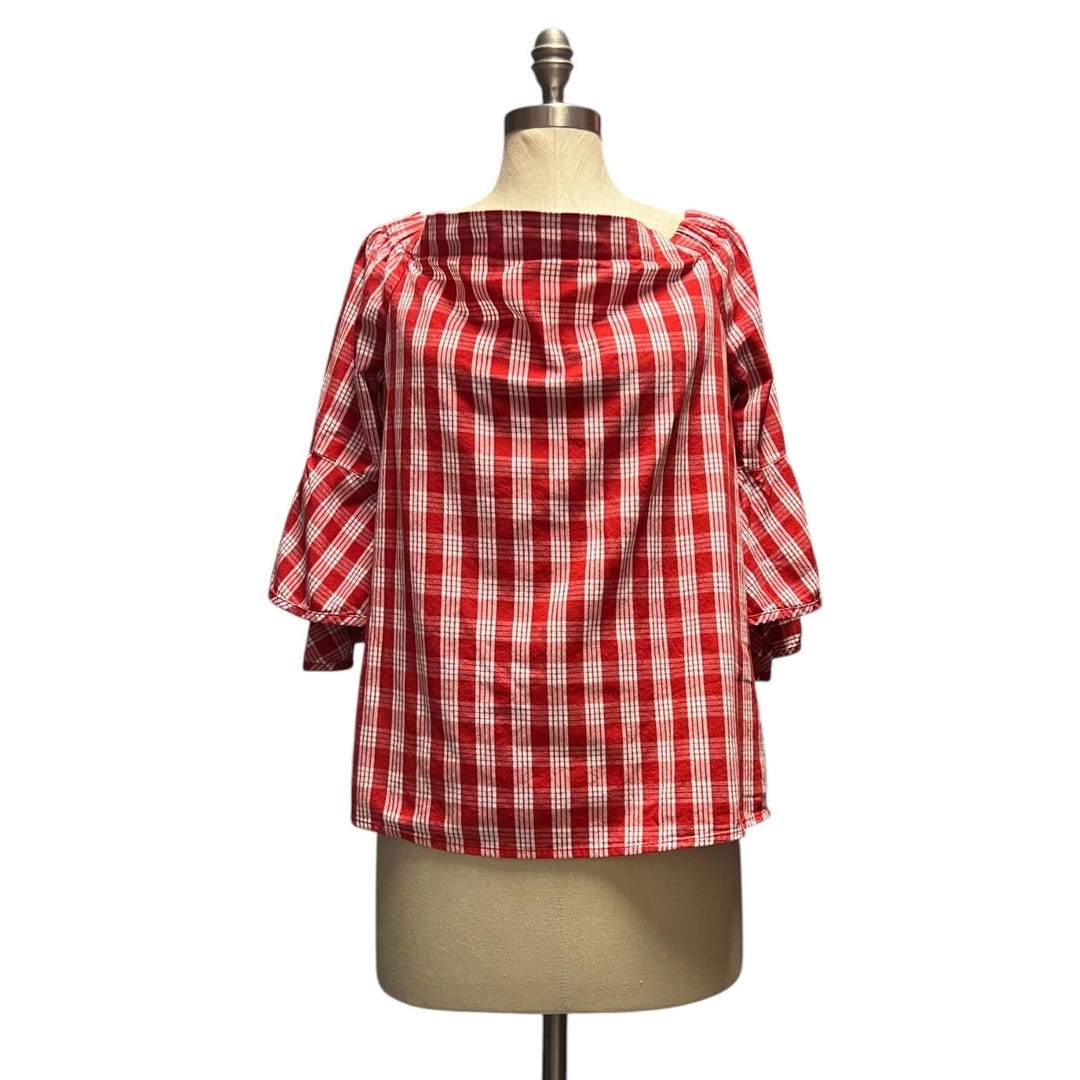 Vintage Hawaiian Red Palaka Off-the-shoulder Top Blouse Size Large - Etsy