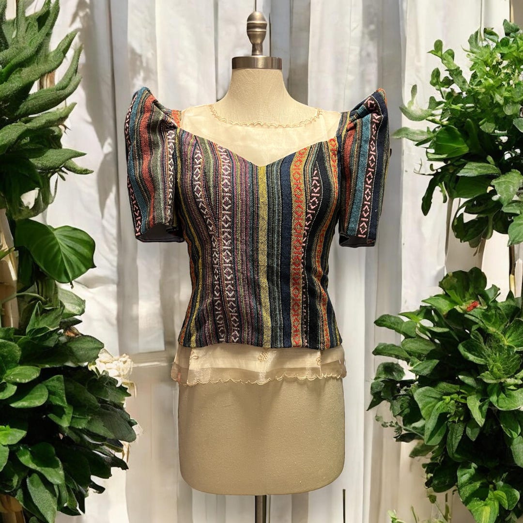 Bolero Handwoven Filipiniana Maria Clara Blue Yellow Size Medium Inabel ...