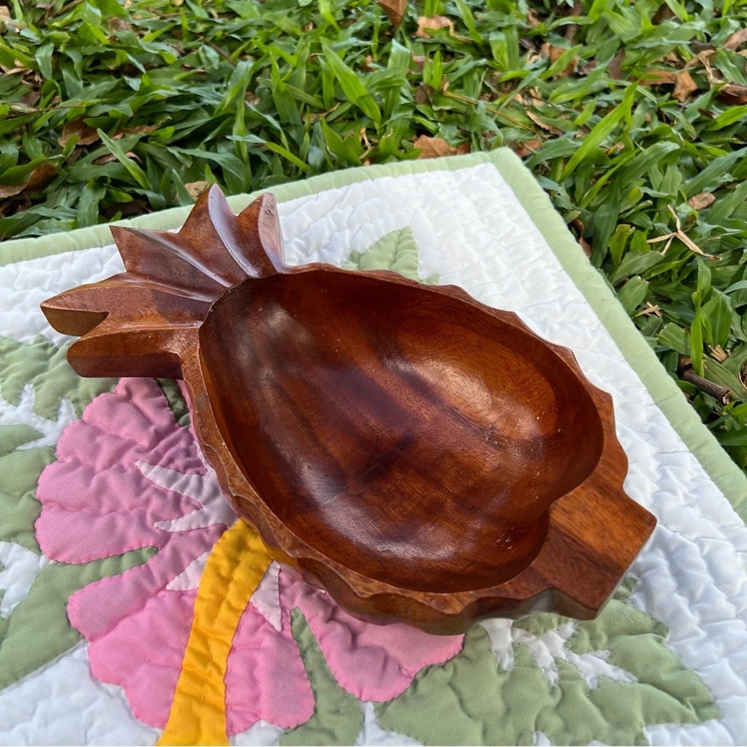 Vintage Hawaiian Pineapple Monkey Pod Bowl - Etsy UK