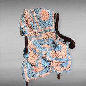 Vintage Floral Granny Square Rose Flower Crochet Knit Afghan Throw ...