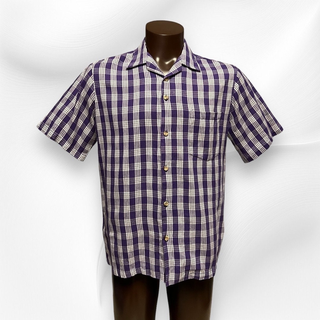 Palaka Hawaiian Aloha Shirt Men Plaid Purple Paniolo Size Medium - Etsy