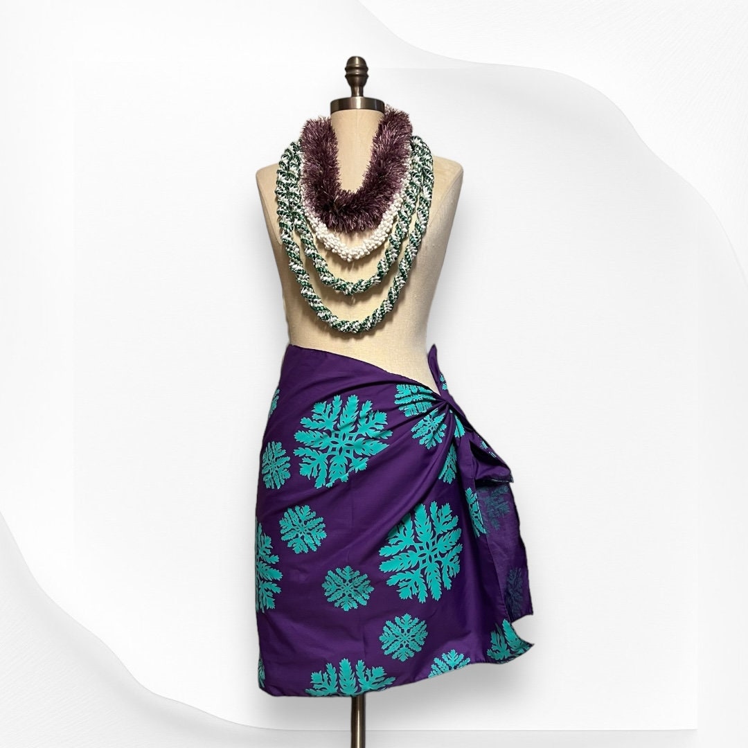 Hawaiian Quilt Print Pareo Handmade Purple Teal 22 X 45 Sarong Skirt ...