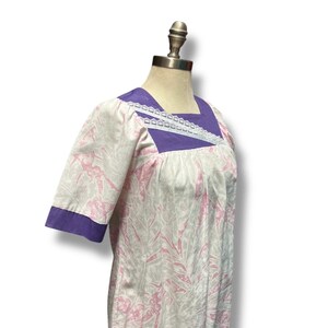 Vintage Hawaiian Muumuu Dress Square Neck Muumuu Purple Tropical Leaves ...