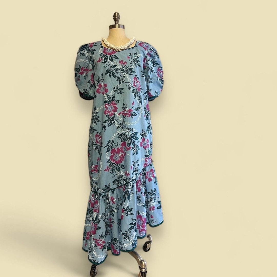 Vintage Hawaiian Muumuu Dress Floral Hibiscus Print Size Large ...