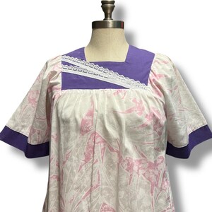 Vintage Hawaiian Muumuu Dress Square Neck Muumuu Purple Tropical Leaves ...