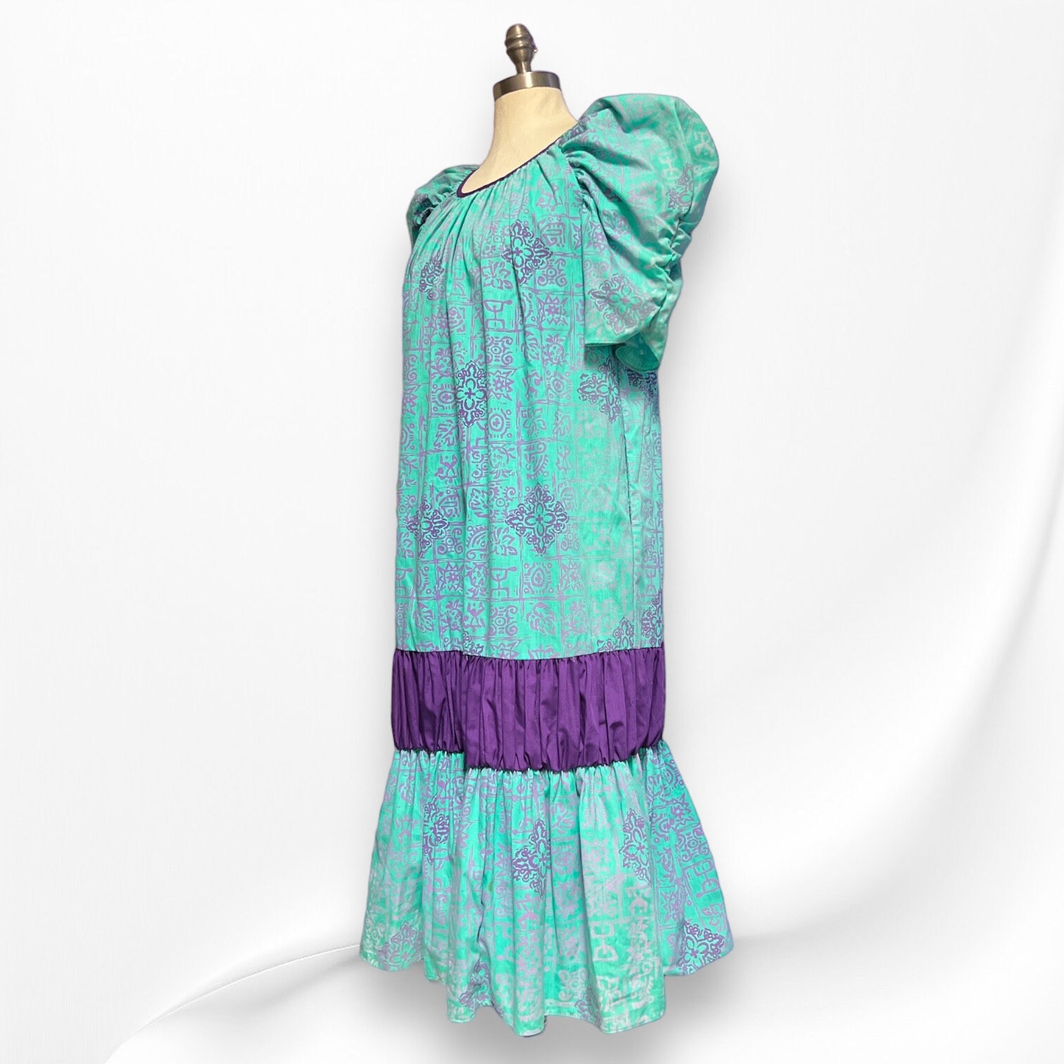 Hawaiian Muumuu Midi Dress Teal Purple Petroglyph Vintage Size - Etsy