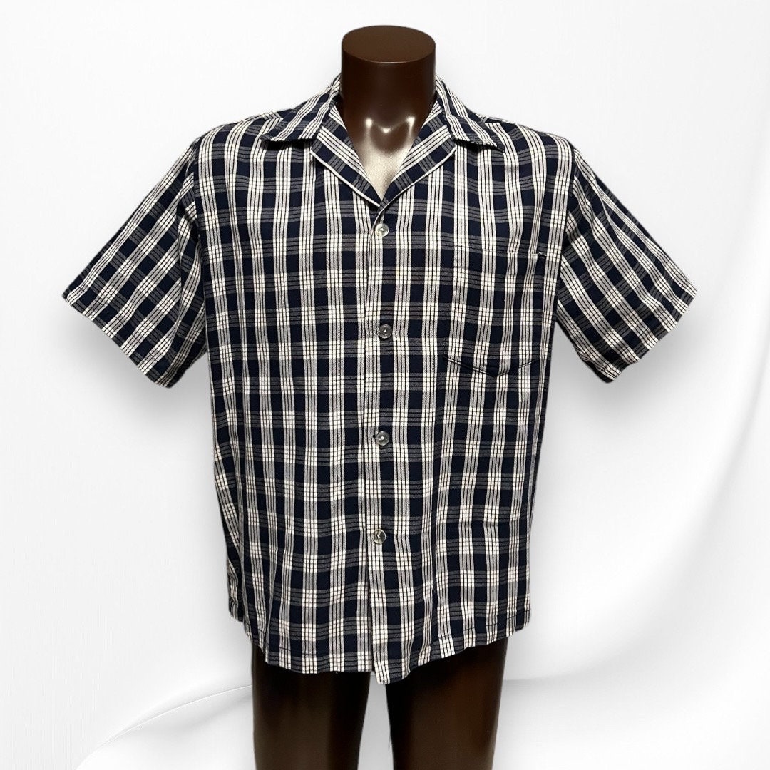 Palaka Hawaiian Aloha Shirt Men Plaid Navy Blue Paniolo Size Large - Etsy