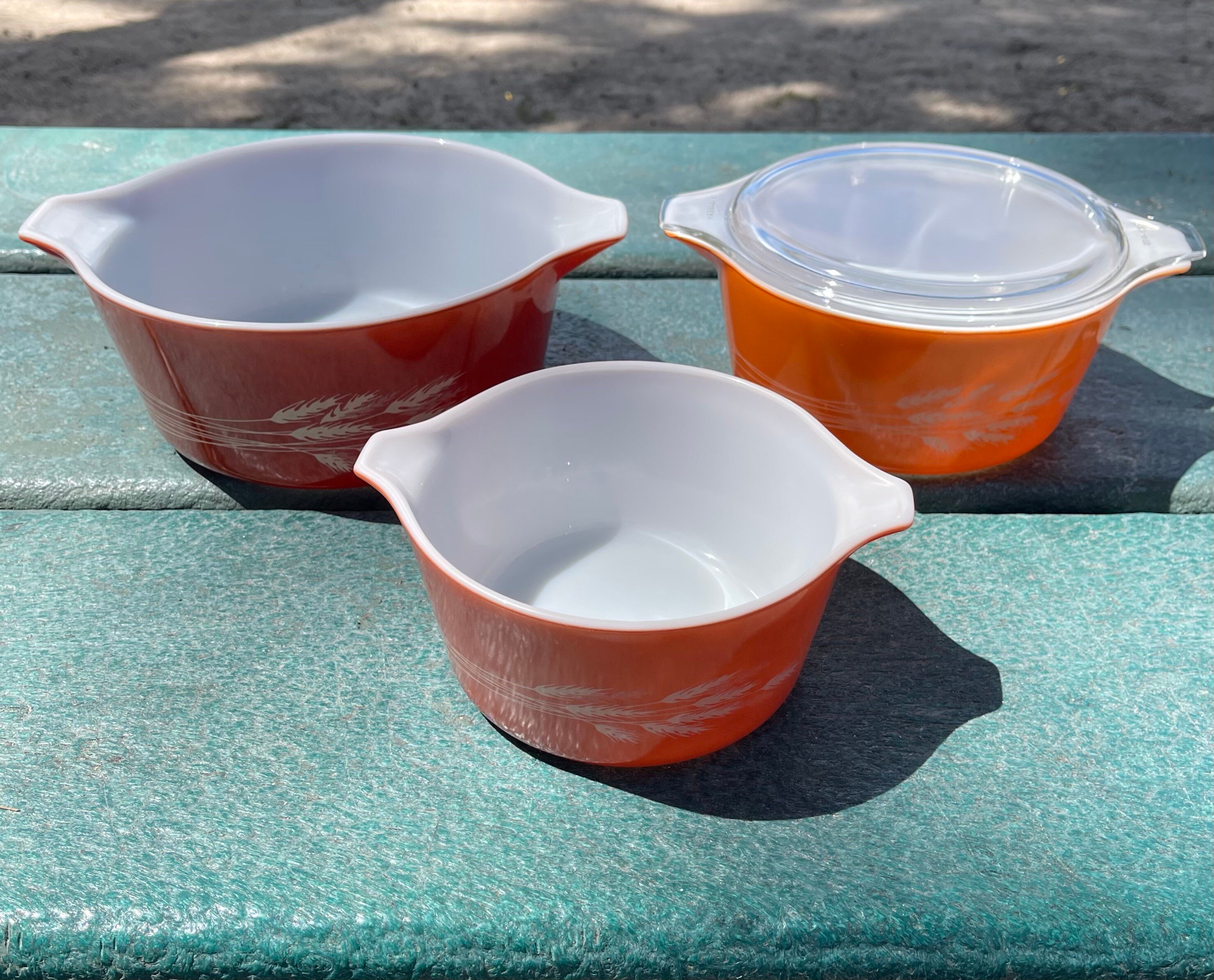 Pyrex Autumn Harvest Wheat Casserole Dish Set With One Lid Circa 1970s ...